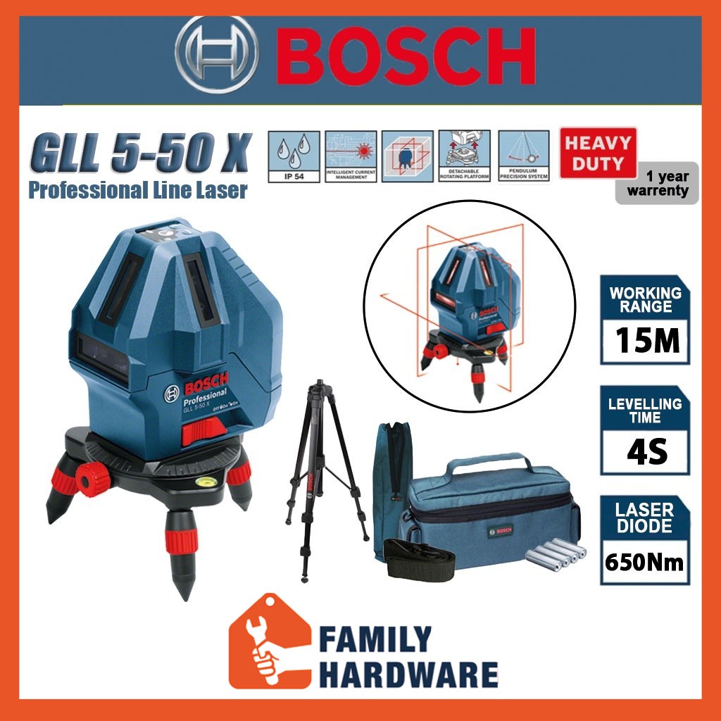 BOSCH GLL 5-50 X GLL 5-50X Professional 5-Line Laser Level + BT-150 5/8 ...