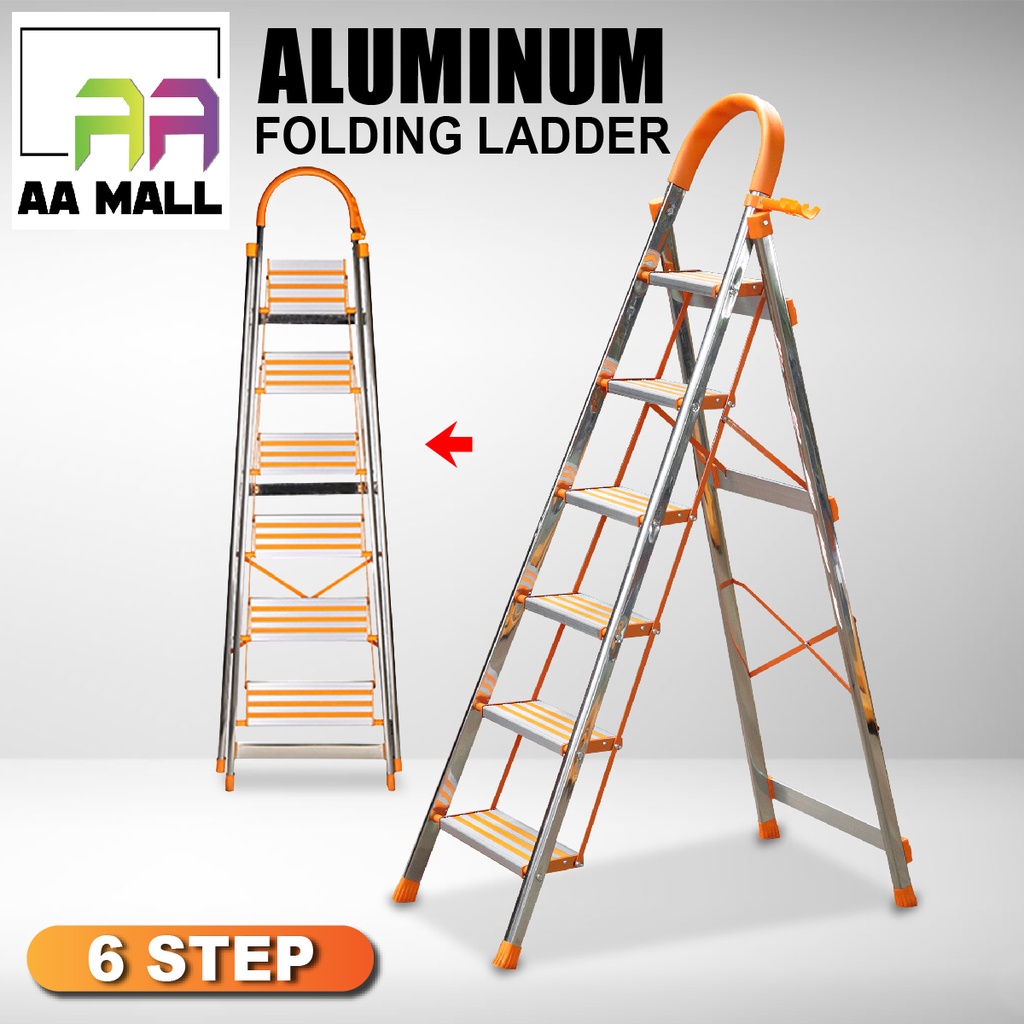 AA MALL Light Stable 6 STEP Household Aluminum Folding LADDER with Hand ...