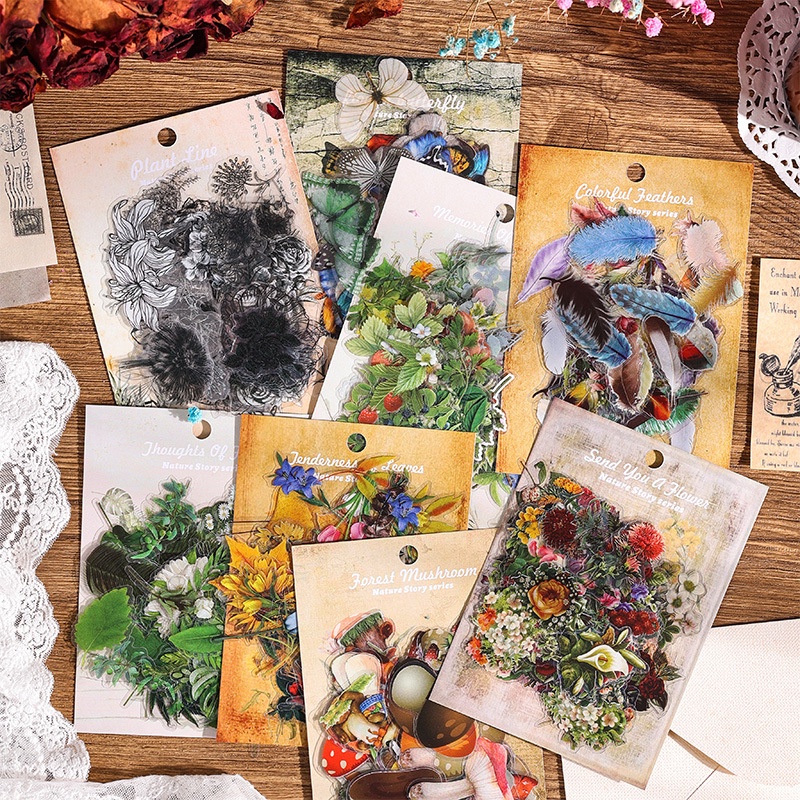 MOHAMM 60pcs Natural Story Journal Stickers PVC Waterproof Vintage Plant Material Paper for ...