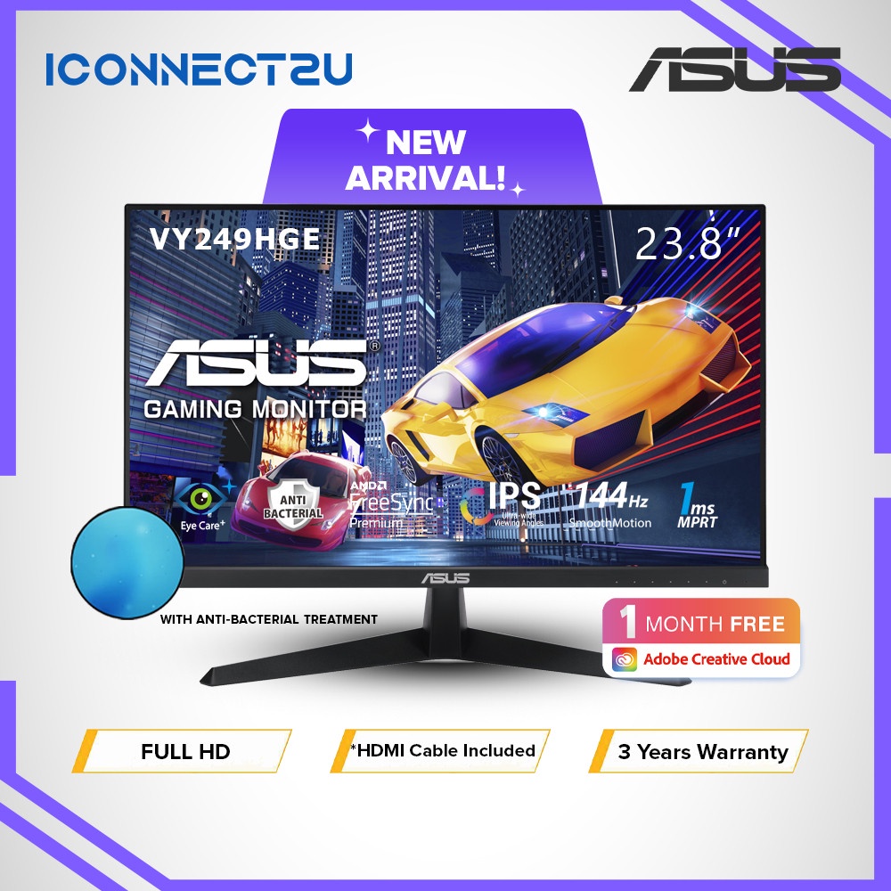 Asus 24" VY249HGE IPS FHD 144Hz 1ms Freesync Antibacterial Treatment ...