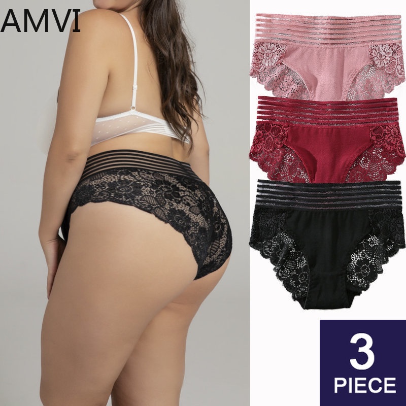 AMVI L-4XL Panty Plus Size for Women Floral Lace Panties Underwear Transparent Sexy Lingerie ...