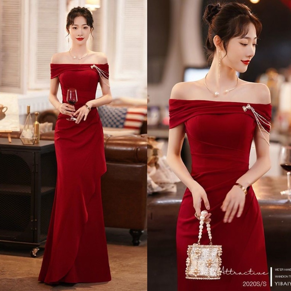 Off Shoulder Dress Party Sexy Long Fishtail Evening Bridal Red Dress ...