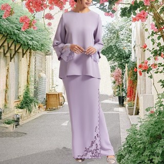 Lace Baju Kurung Sulam with Embroidery Baju Hitam/Lilac Premium overlap KEBAYA Plain Baju Raya ...