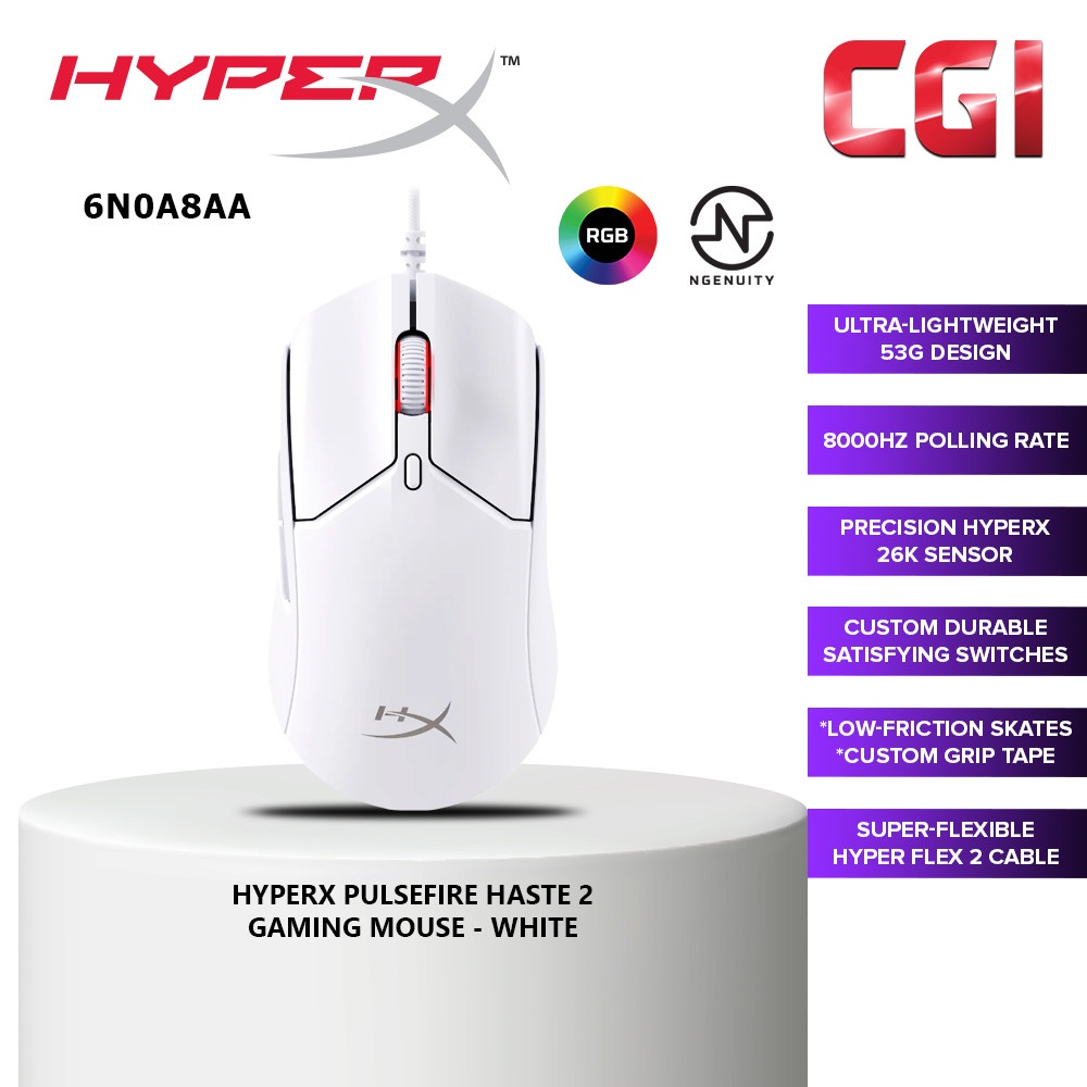 HyperX Pulsefire Haste 2 Ultra-Lightweight Wired Gaming Mouse - White ...