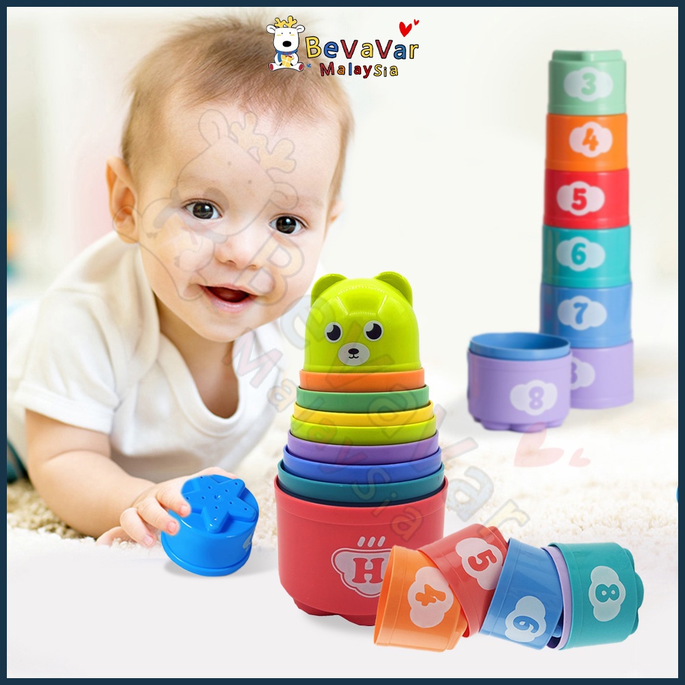 Bevavar 9Pcs Number Alphabet Baby Stacking Cup Toy Building Stacking ...
