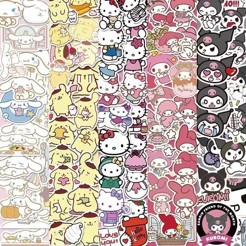 60pcs Box Mixed Cartoon Sanrio Stickers Cute Hello Kitty Cinnamoroll