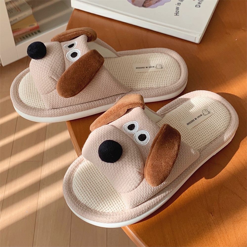 [Ready Stock Free Shipping] Cute Cute Big-Eared Dog Soft-Soled Linen ...