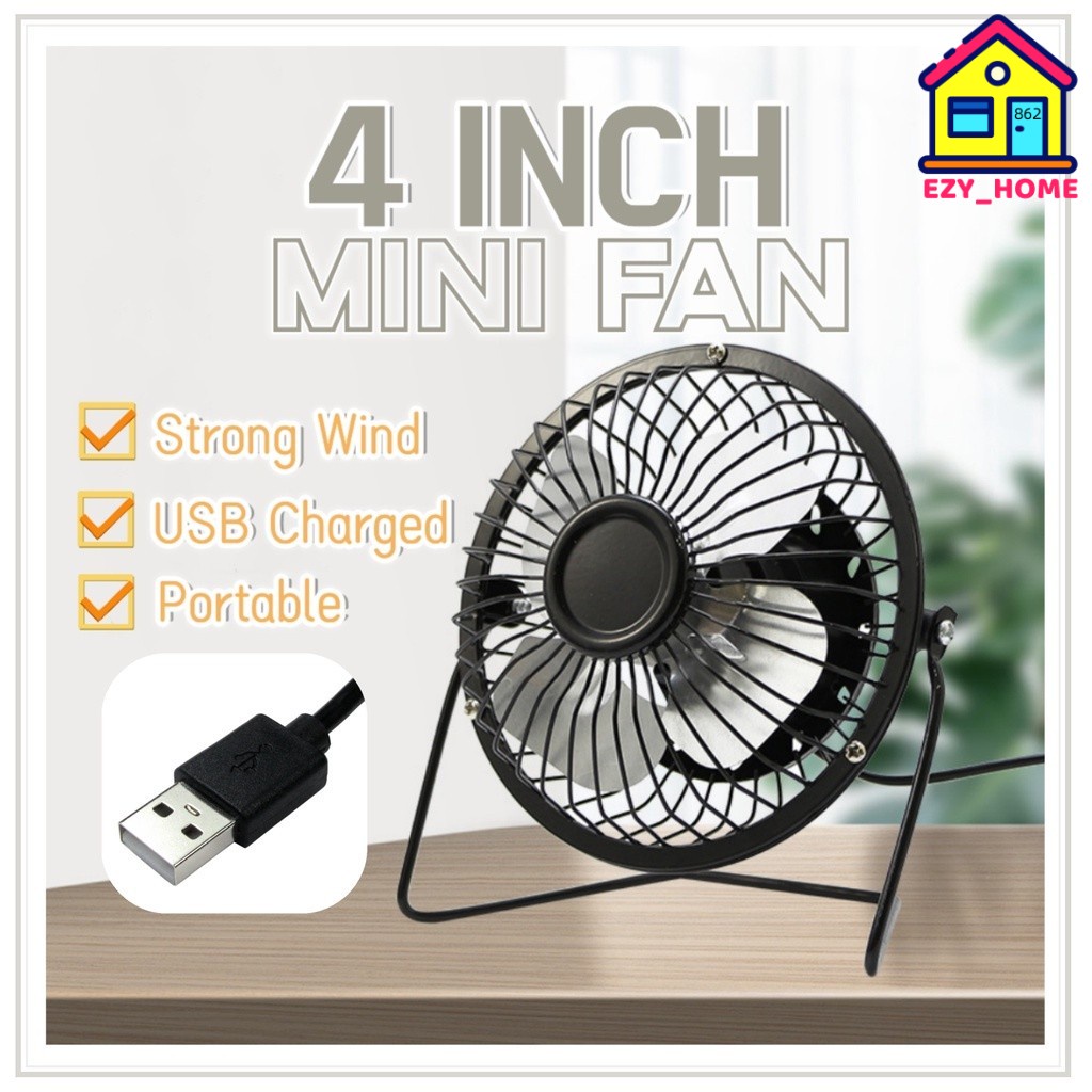 Mini USB Metal Fan 4 Inch Desk 4 Blades Table Fan Portable Super ...