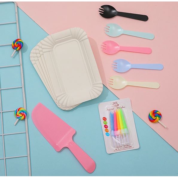 1 Set Plastic Plate Fork Knife Suit Disposable Birthday Cake Tableware ...
