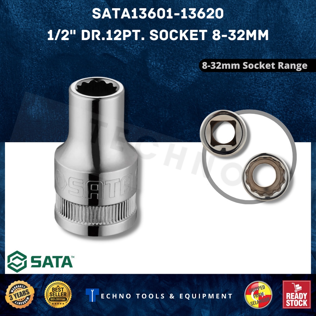 SATA 13601-13620 1/2" DR. 12 POINT STD LENGTH BOX SOCKET 8MM TO 32MM ...