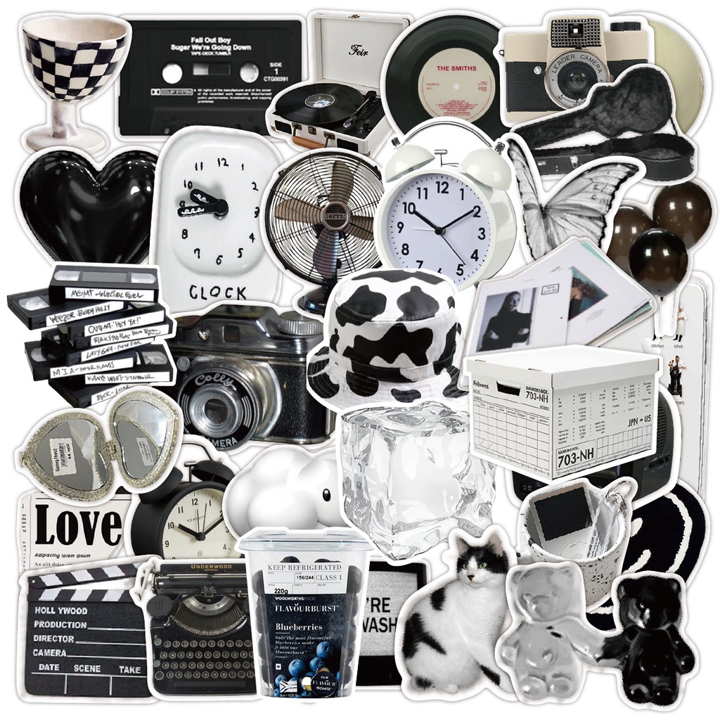 50PCS Black and White INS Style Decorative Stickers For Helmet Bicycle ...