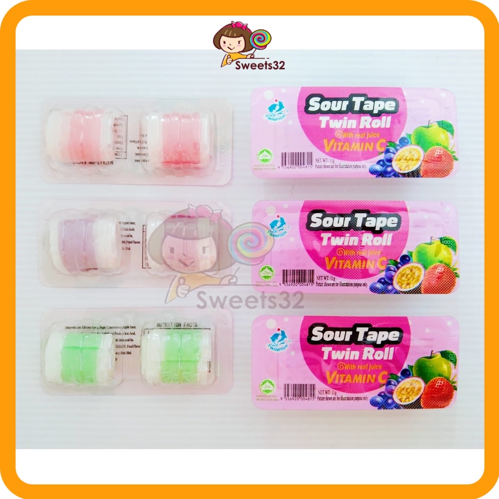 [ 6pcs / pack] Twinfish Sour Tape Twin Roll fruits flavour candy (HALAL ...