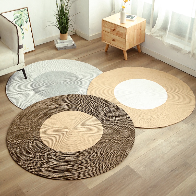 45/80/100/120CM Linen Carpet Round Living Room Floor Mat Home Decor ...