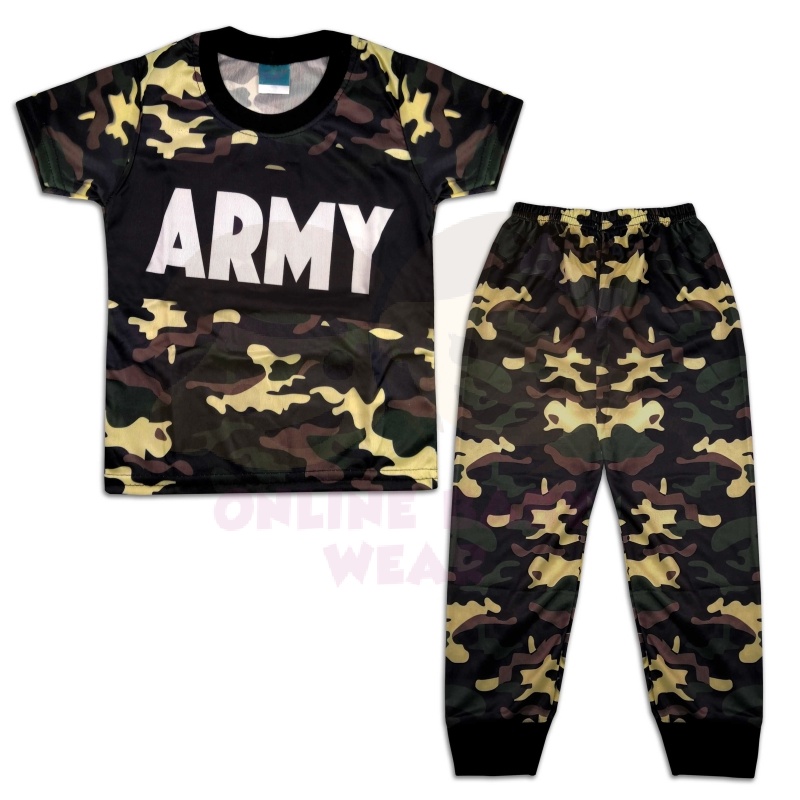 Kids Full Print ARMY Microfiber Pajamas - Random Color (2-6Y) Baju ...