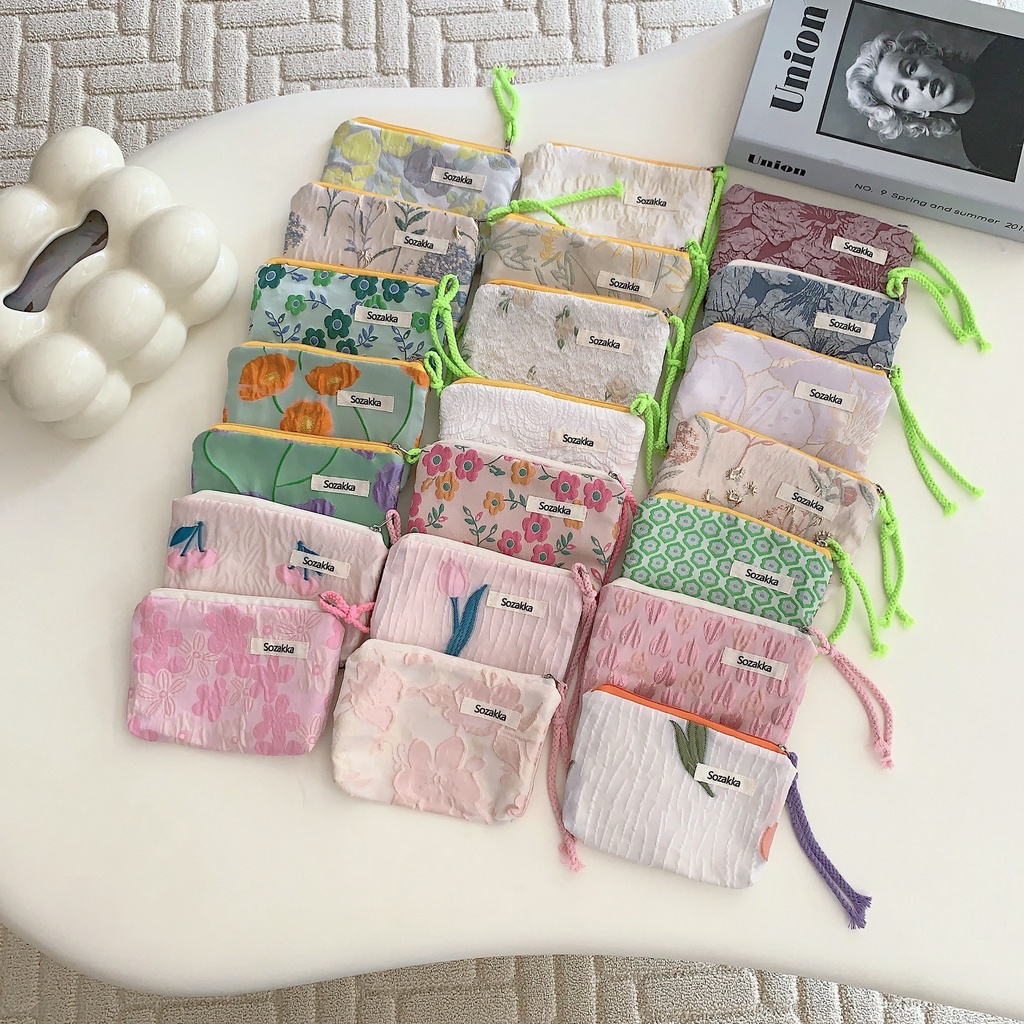 Jacquard Fabric Tether Lipstick Bag Small Cosmetic Girl Portable Coin ...