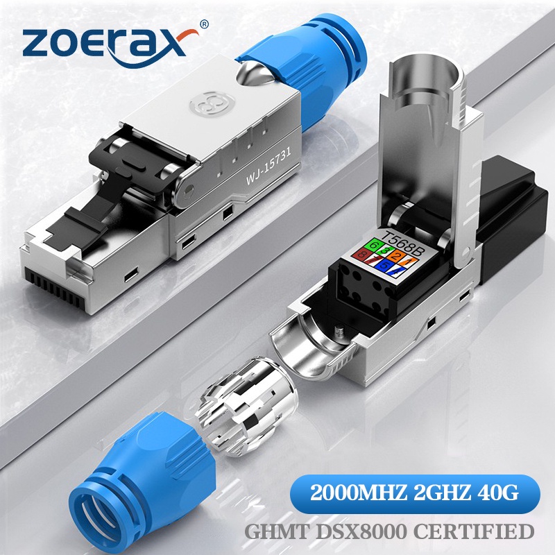 ZoeRax Cat6a Cat8 Ethernet Cable Connector RJ45 Metal Tool Free Easy Termination Plug Shielded ...