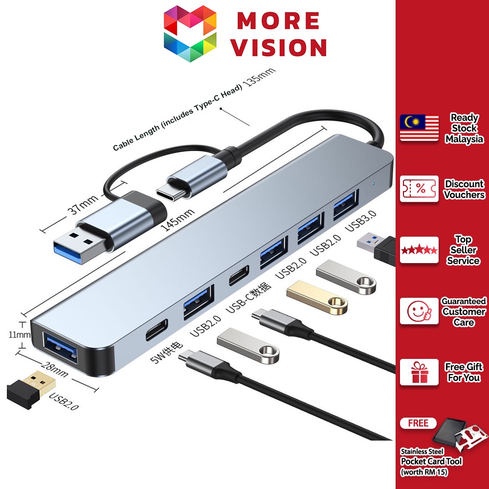 7 or 4 in 1 Type C + USB 2 in 1 Hub USB 3.0 for Laptop Adapter PC ...
