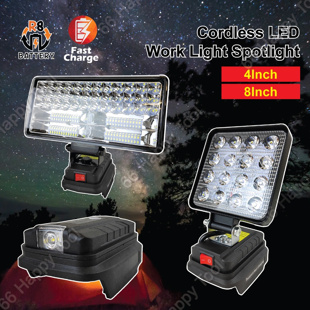 Cordless Adapter R8 Series LED Work Lamp Spotlight Power Bank Fast Charging USB Port Mobile ...