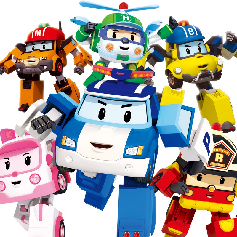 6pcs Poli Transformer Robot Car Model Toy Police Car Robot Toy Children ...