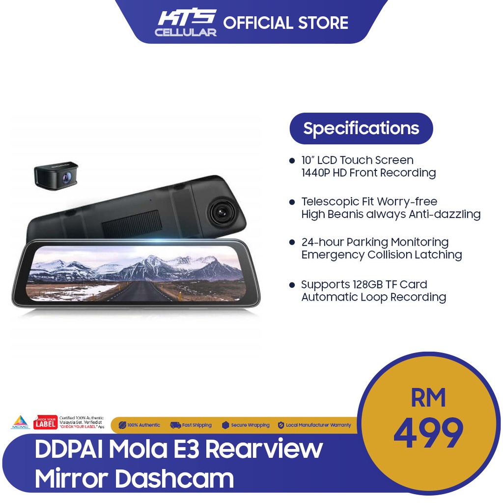 DDPAI Mola E3 Rearview Mirror Dashcam - Original 1 Year Warranty by ...