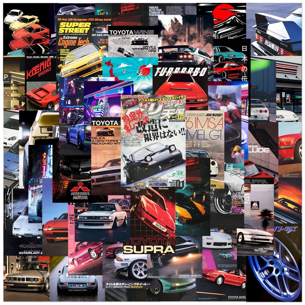 JDM Cars Racing Posters 50 pcs Waterproof Non Repeating Stickers Pack ...