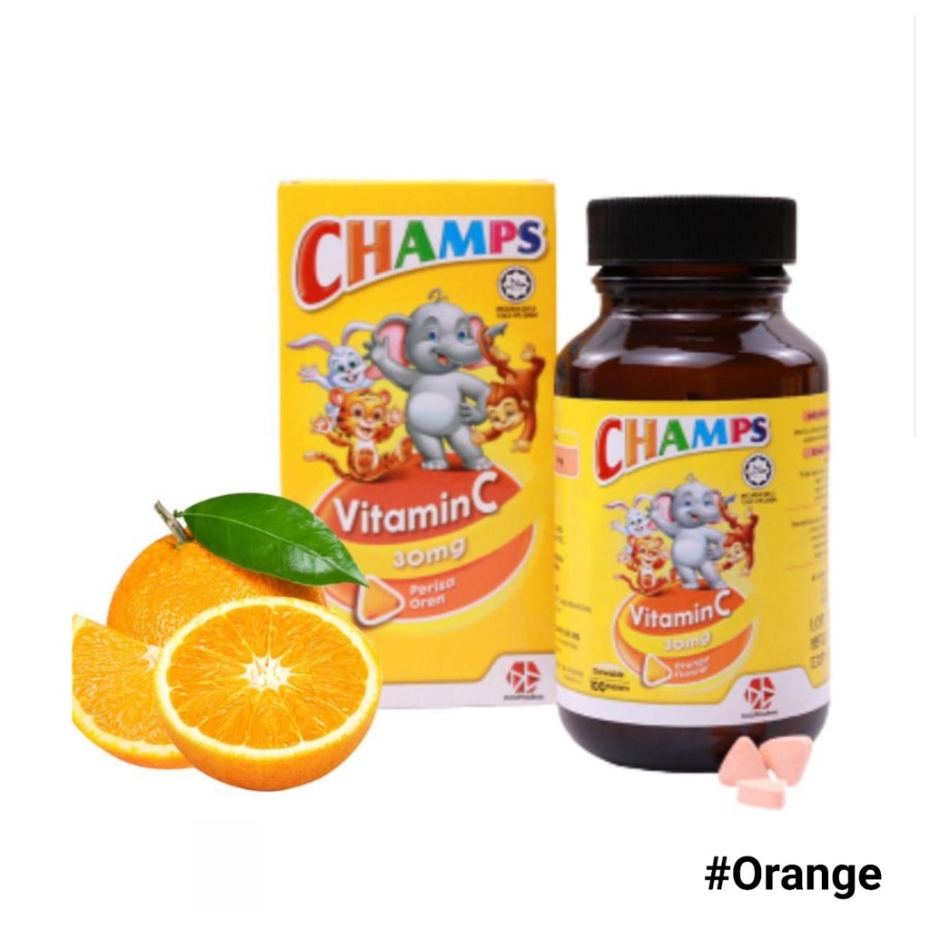 CHAMPS VITAMIN C KIDS 30MG 100 TABLET CHEWABLE ORANGE BLACKCURRANT ...
