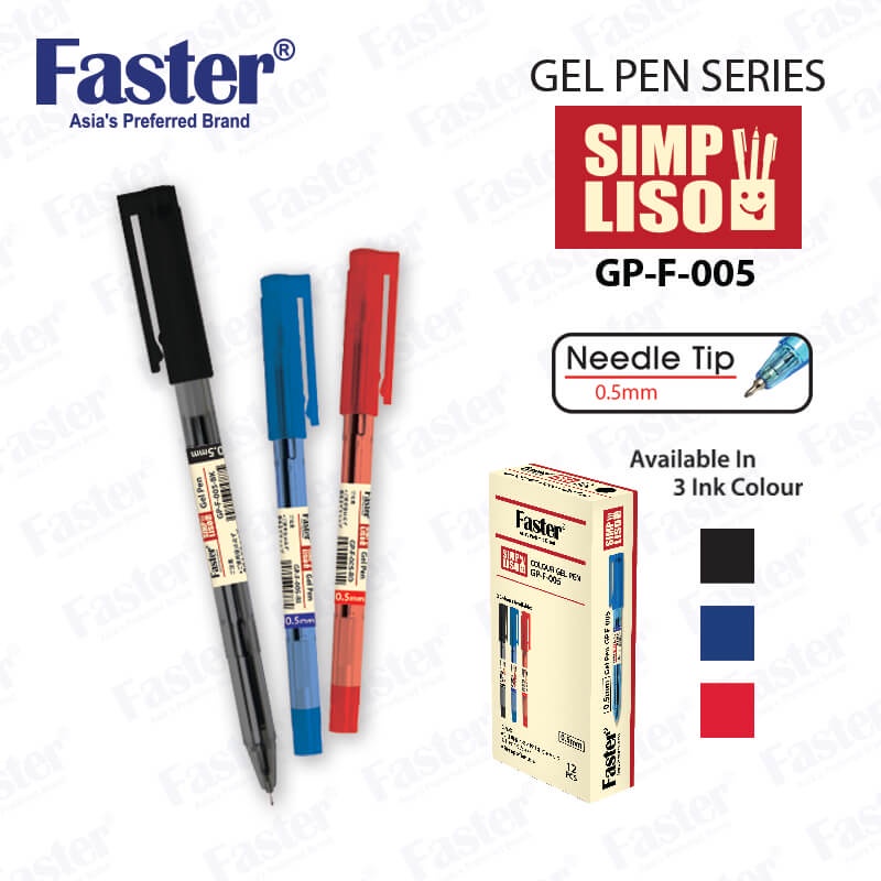 Faster GP-F-005 Simpliso 0.5mm Gel Marker Pen (1 Pcs) (Black/Blue/Red ...