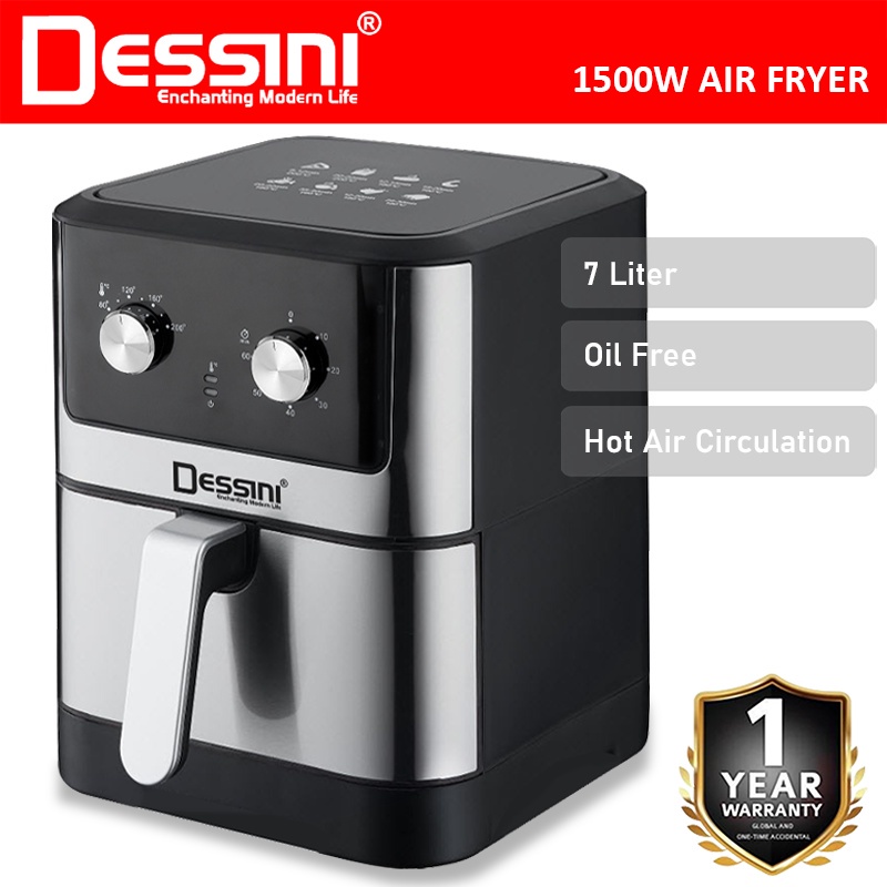 DESSINI ITALY 7L Electric Air Fryer Convection Oven Toaster Timer Oil ...