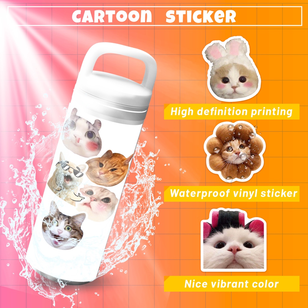 50/100Pcs Cat Stickers Cute Quirky Funny Cat Head Stickers DIY ...