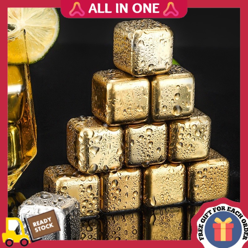 Allinone Golden Ice Cube Stainless Steel Ice Cubes Set Reusable ...