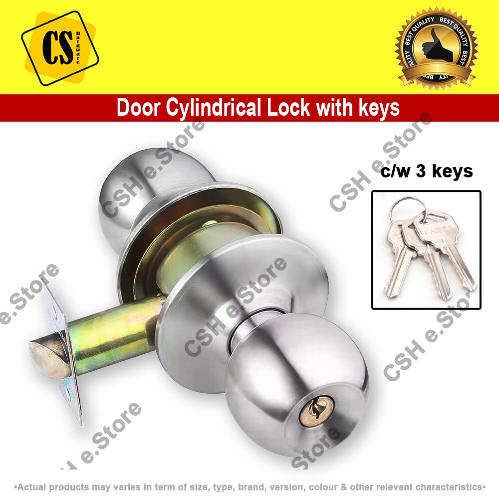Tubular Cylindrical Cylinder Door Lock with Keys 60mm Backset | Shopee ...