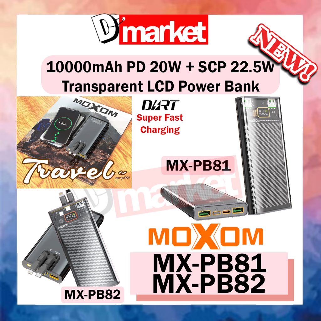 Moxom MX-PB81 MX-PB82 10000mAh LCD Transparent Power Bank PD 20W SCP 22 ...