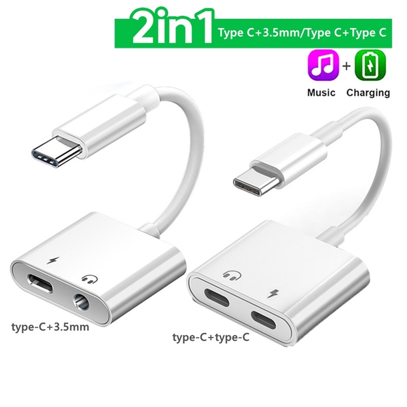 2in1 Audio Adapter USB C to 3.5mm Jack Type-C Charging Aux Cable For ...