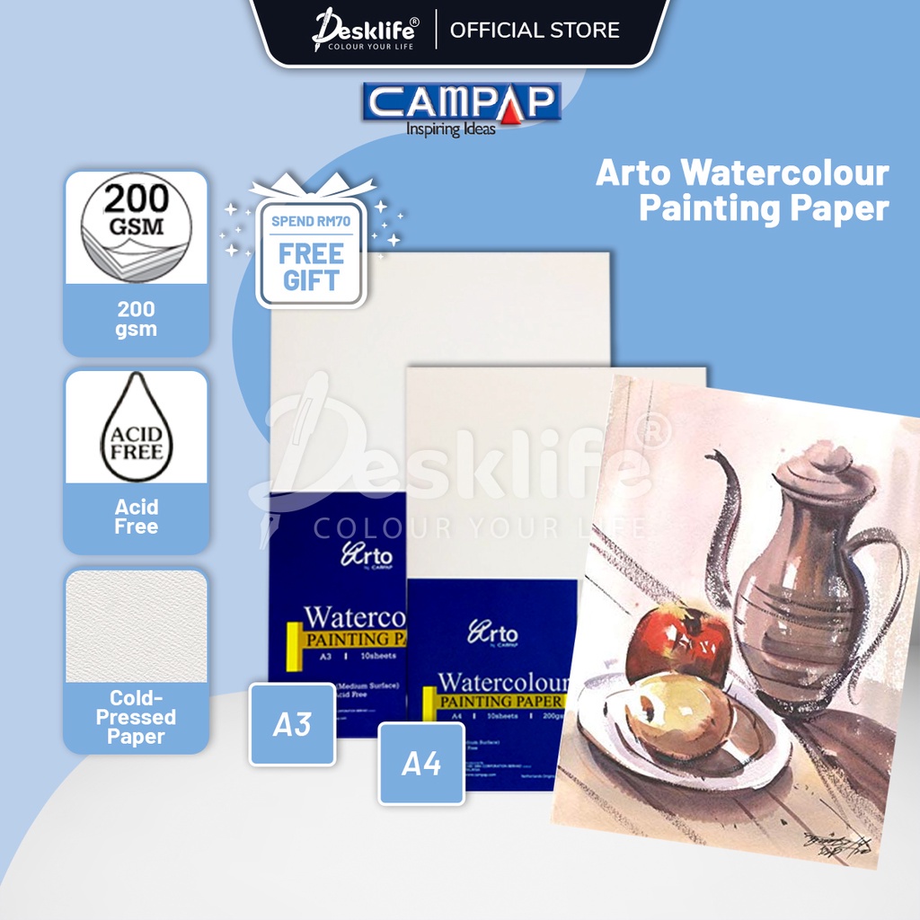 Desklife Campap Arto A3 A4 Water Colour Art Painting Paper 200gsm Cold ...
