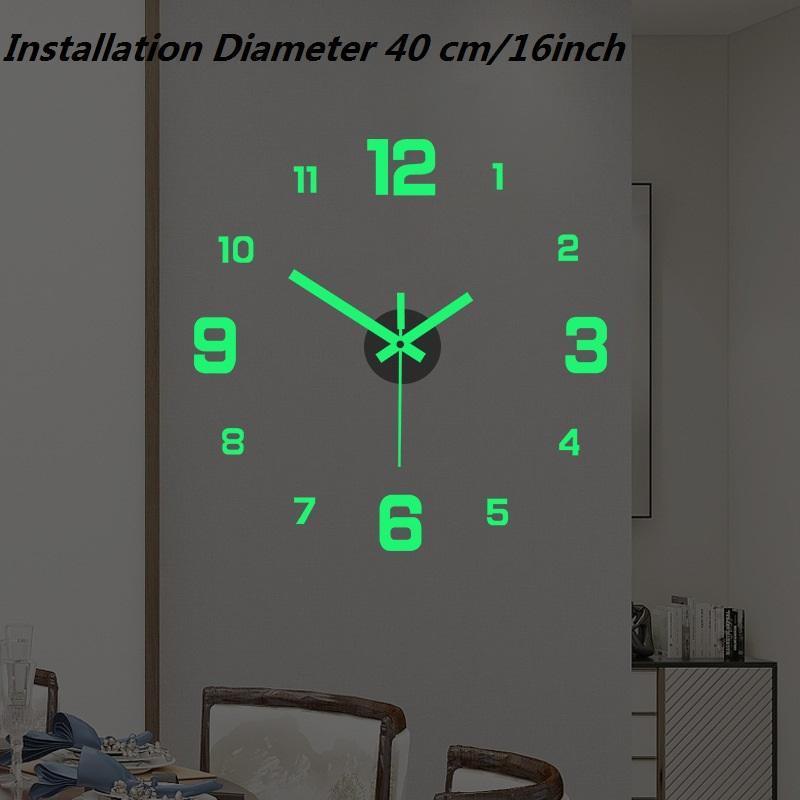 Jam dinding 3D bercahaya tanpa bingkai pelekat dinding jam senyap untuk ...