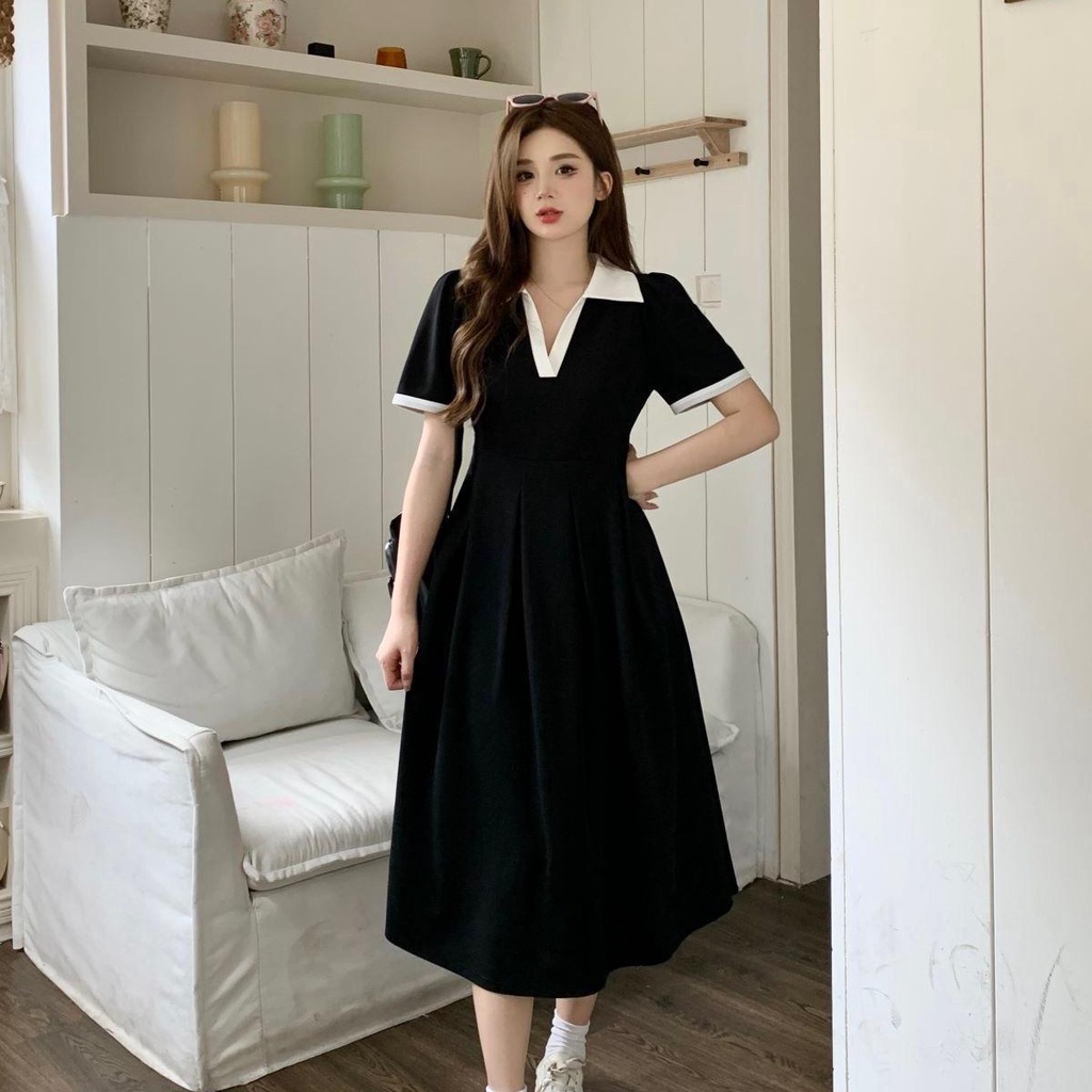 Women's big-size ribbed elastic design dress with long polo neck over ...