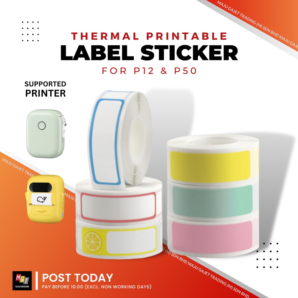 (For P12) Sticker Label Refill Roll Tape Thermal Continuous Gap ...