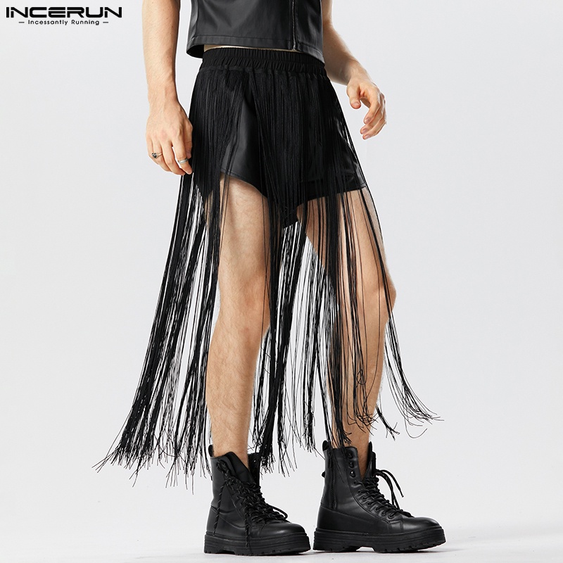 INCERUN Men Vintage Fried Street Peplum Embellished Fringe Maxi Skirts ...