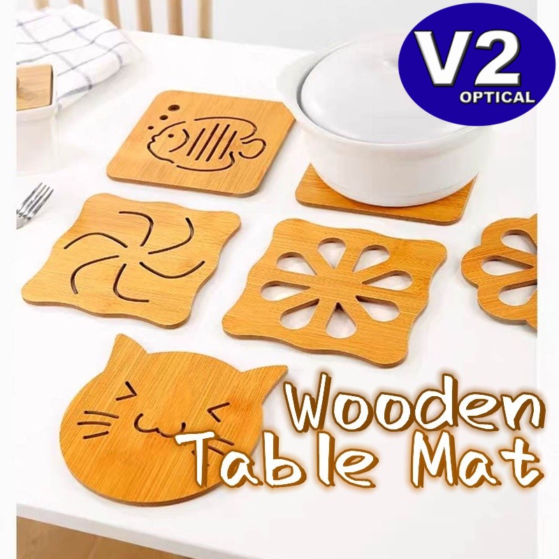 Cute Wooden Table Mat Coaster Kitchen Fiber Wood Board Thickened Hot ...