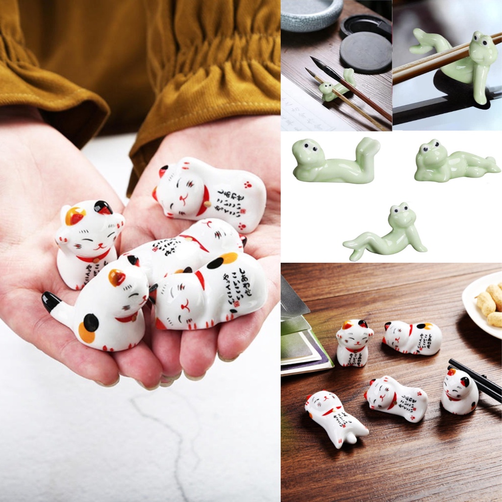 Japanese Style Ceramic Maneki-neko/Frog Chopstick Holder Ornament ...