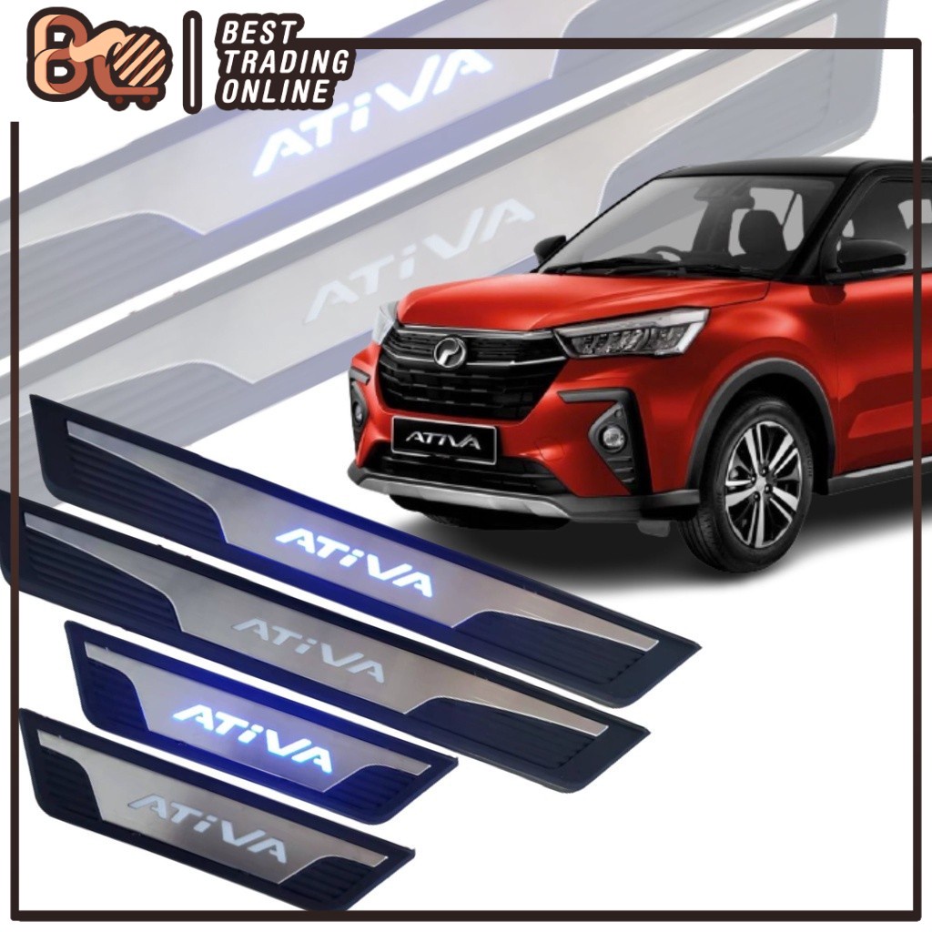 Perodua Ativa Chrome Stainless Steel Blue LED Car Door Side Sill Step ...