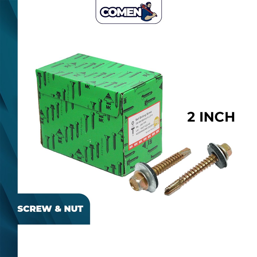 COMEN Self Drilling Screw 650MM X 12MM X 2MM (250 PCS) Hex Head Roofing ...