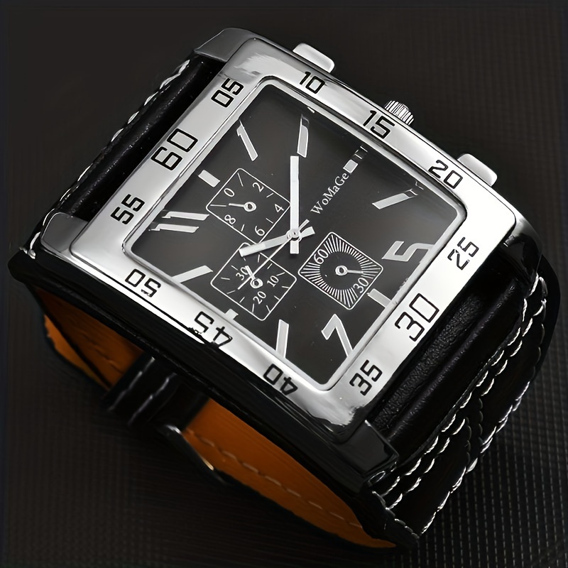 Womage Men's Casual Sports Watch Square Military Watch Wide Strap ...