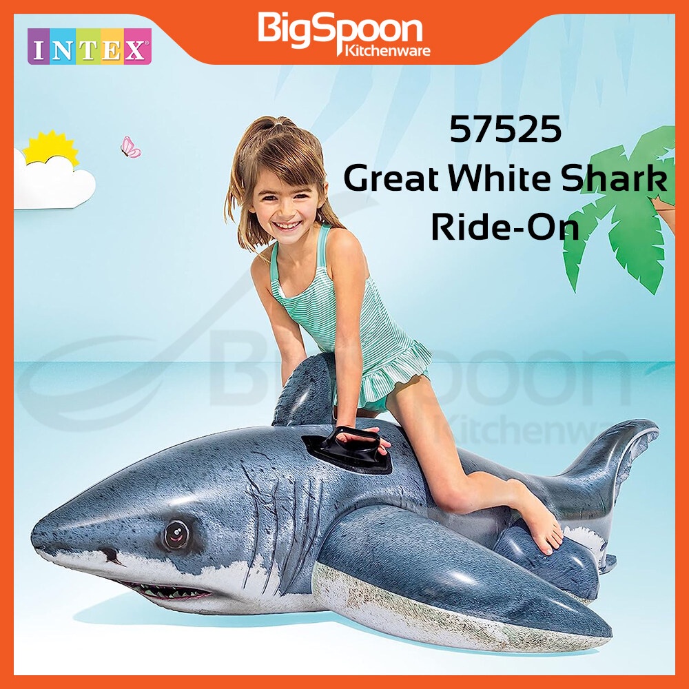 INTEX 57525 Great White Shark Ride-On Inflatable Pool Float | Kids Swimming Float | Swim ...