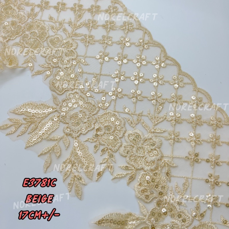 1METER[E3781C]TRIMMING SEQUIN LACE/SEQUIN FLOWER LACE/RENDA BUNGA BAJU ...