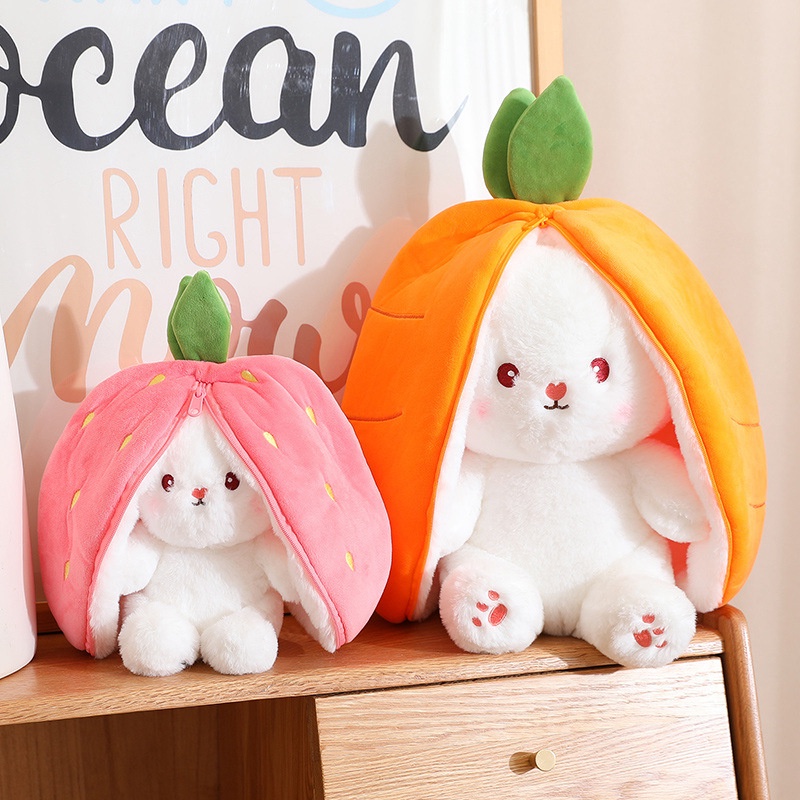 Plush Toys Two In One Strawberry Rabbits Plush Cute Rabbits Long Ears ...