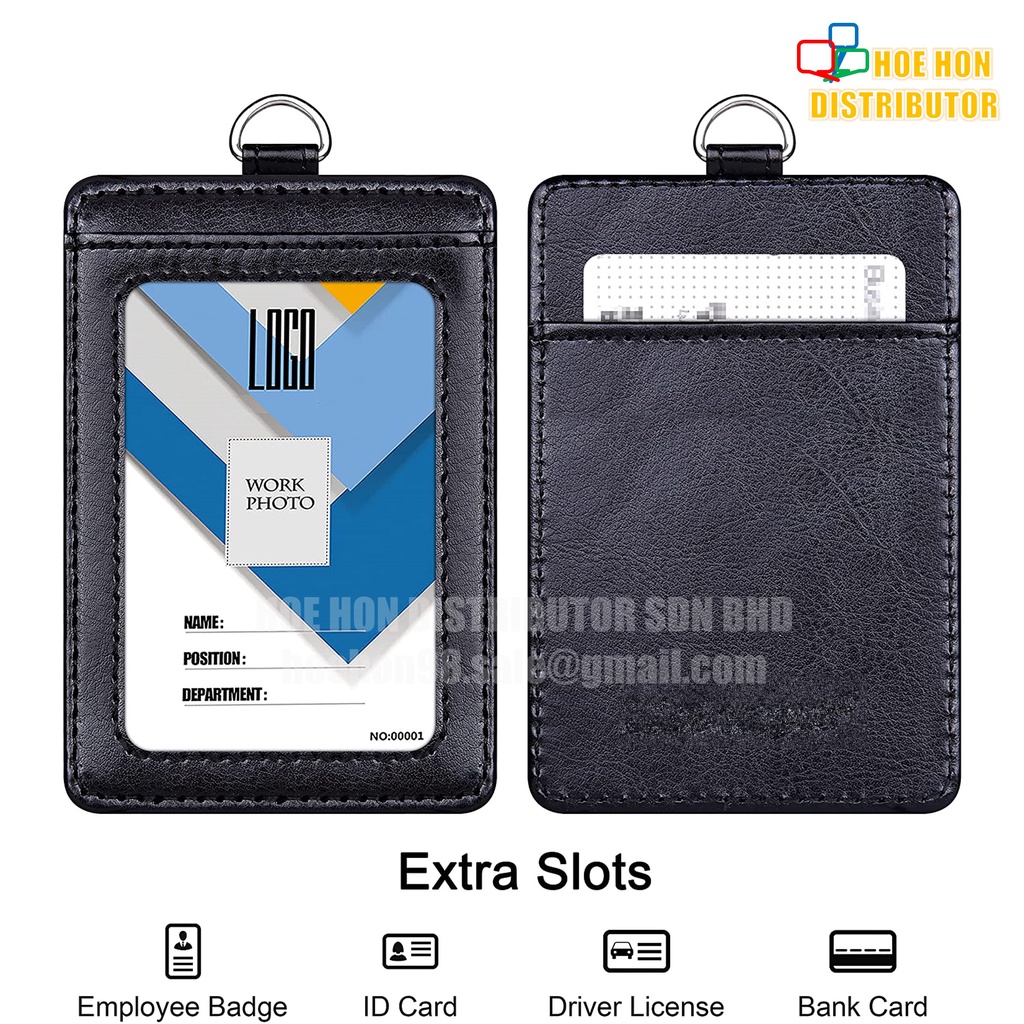 2 Sided PU Leather ID Holder with Lanyard Ring 1pc 2 Card Slot Vertical ...
