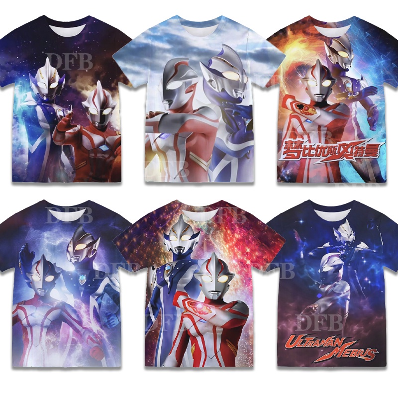 Cartoon Ultraman Pattern 3D Printing T-shirt Short Sleeve Colorful ...