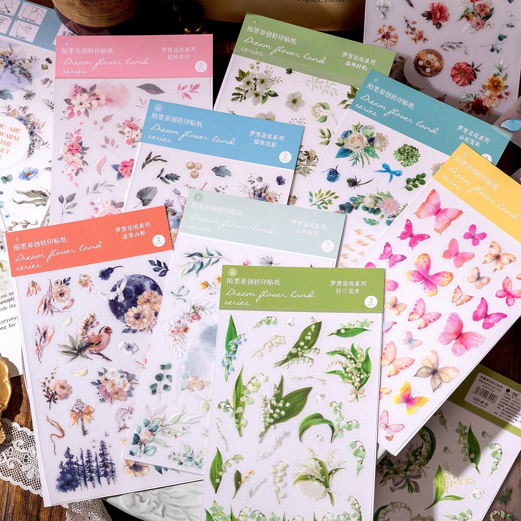 2 Sheets Vintage Rub On Transfers Butterfly Stickers Flower Deco ...
