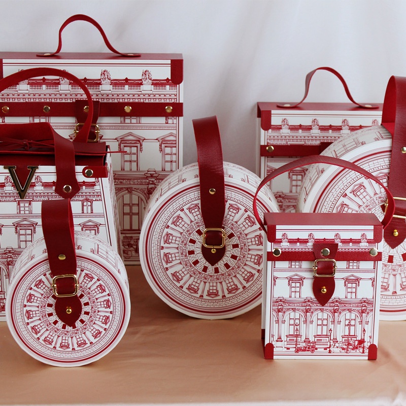 European Architecture Red Creative Portable Wedding Empty Candy Box ...
